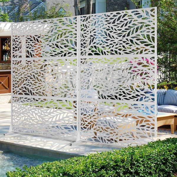 TUYOHW 47 in. W x 72 in. H White Metal Privacy Screen for Outdoors ...