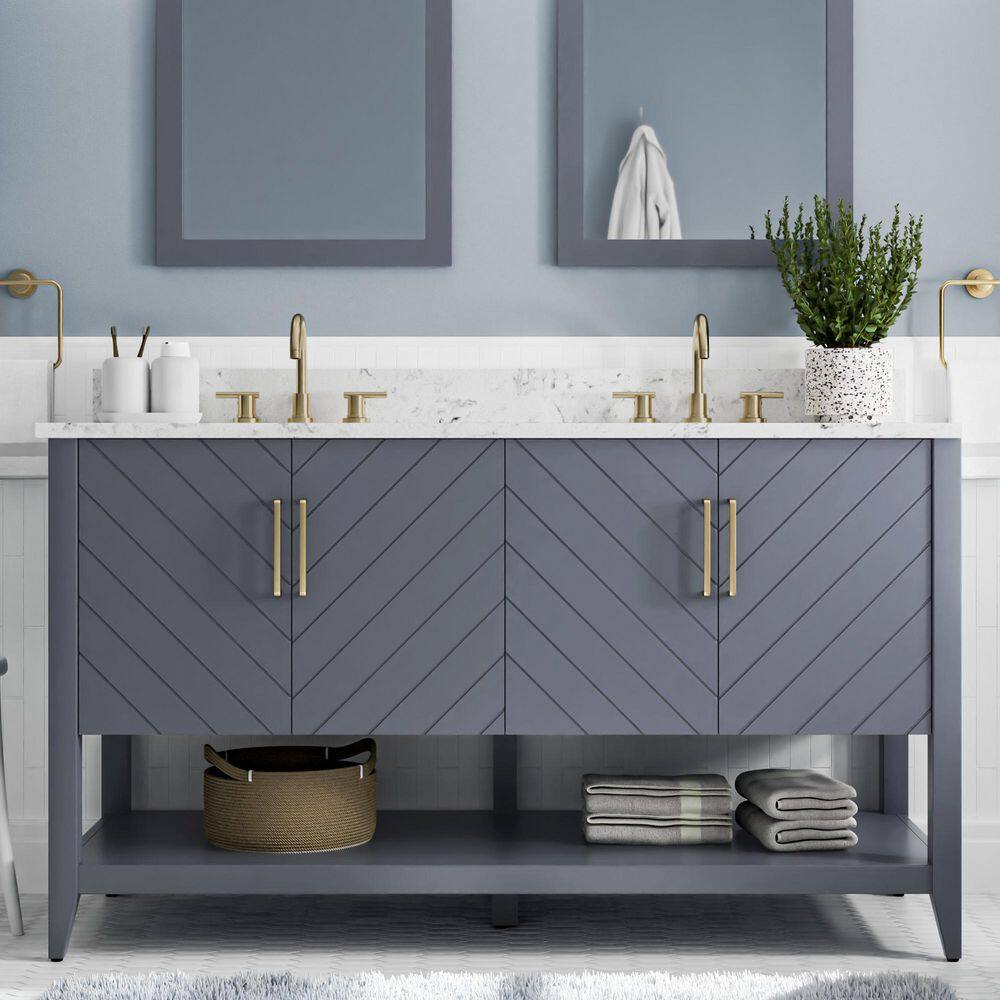 Home Decorators Collection Baybarn 60 in. Double Sink Blue Ash Bath ...