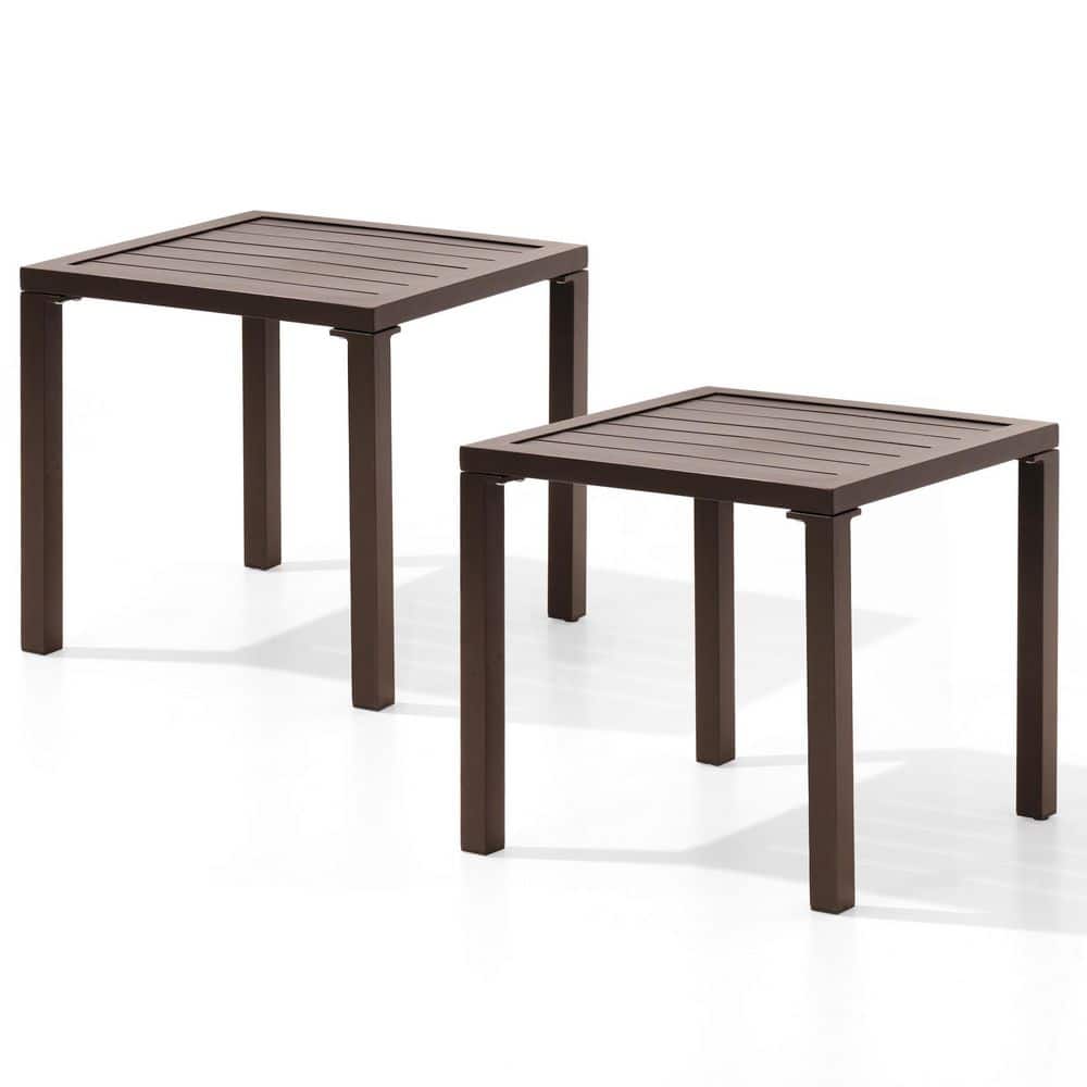 Pellebant Square Aluminum Outdoor Side Table in Brown (Set of 2) PB ...