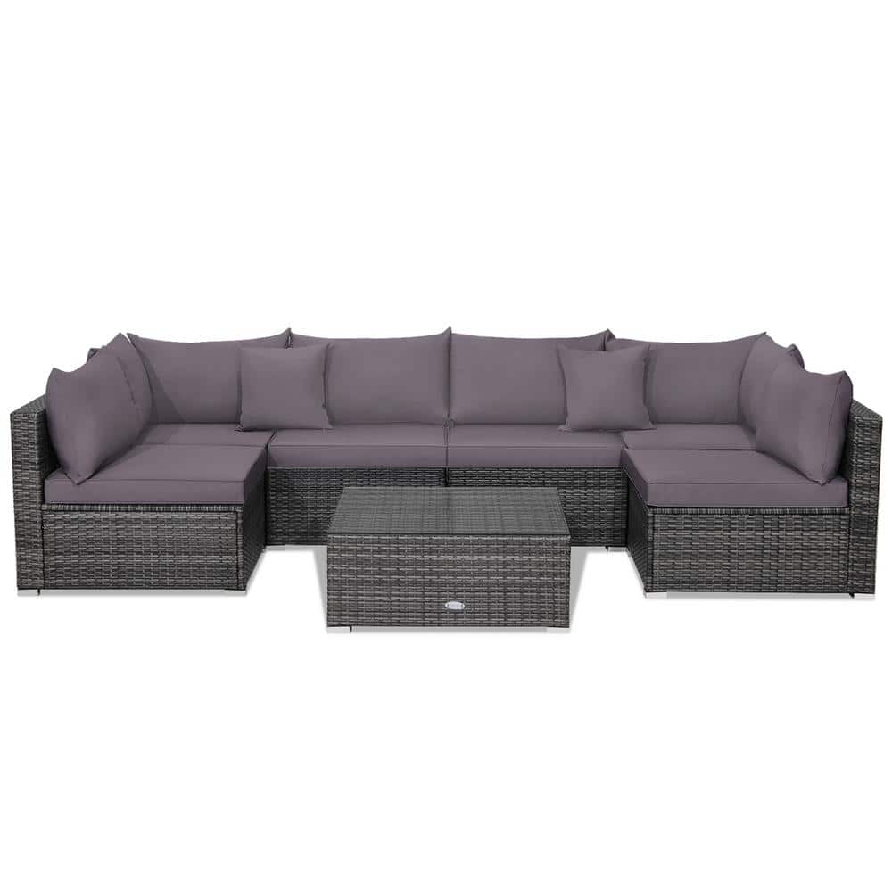Gymax 7-Piece Wicker Outdoor Patio Rattan Sectional Sofa Set Furniture ...