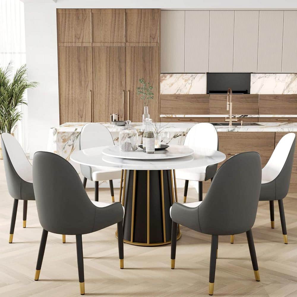 Magic Home 53.15 in. White Sintered Stone Round Rotable Tabletop with ...