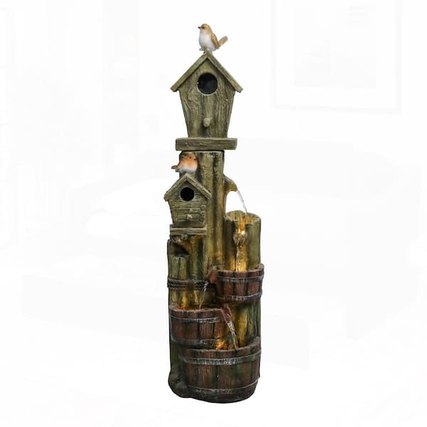 monadecor Rustic 39. 3in. H Resin Birdhouse Tiered Fountain with with ...