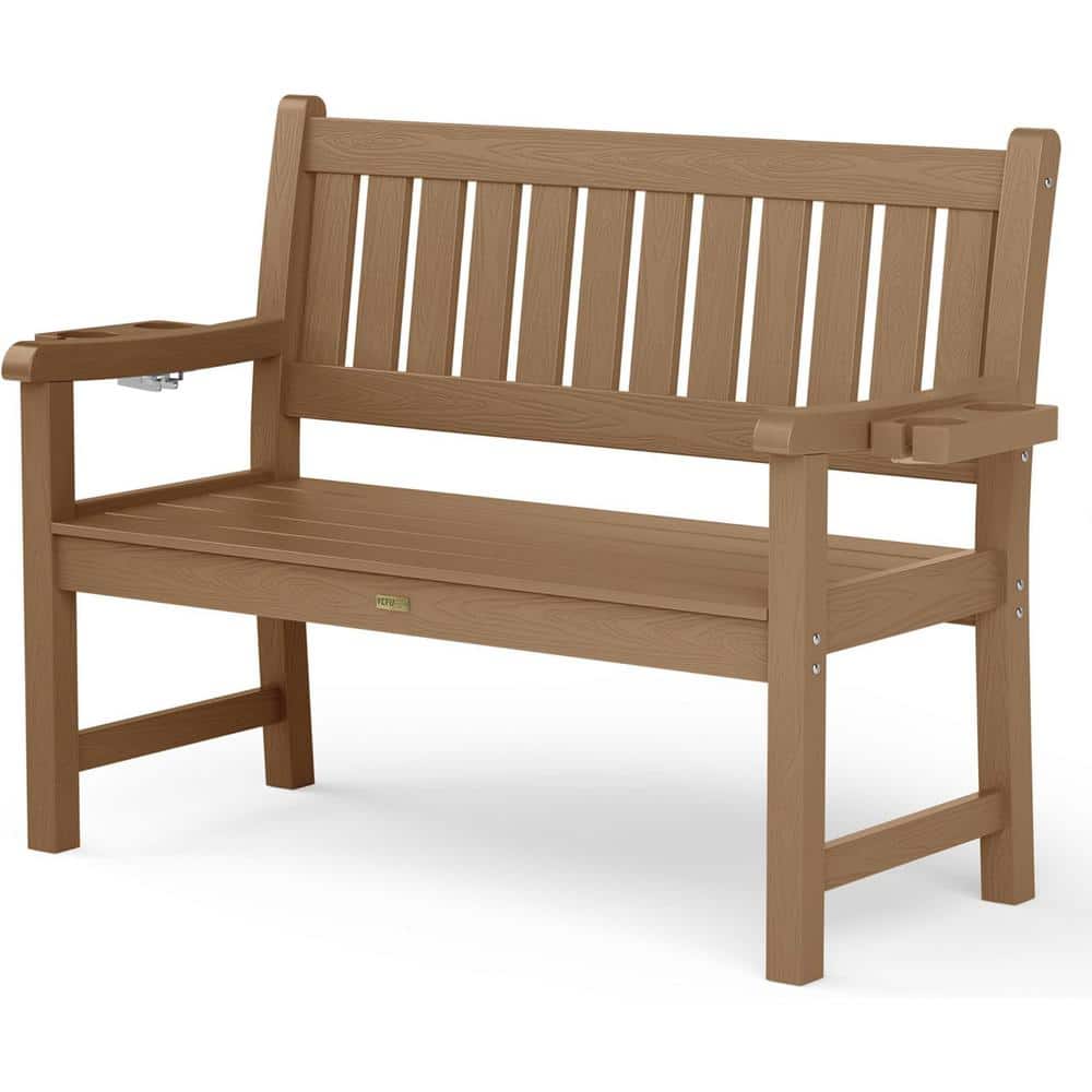 Mximu Teak 47 in. 2-Person Plastic Outdoor Garden Bench with Dual Cup ...