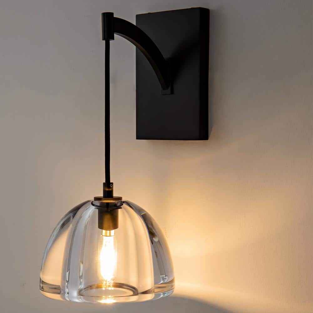 YUYI 7 in. Modern 1-Lights Black Vanity Light with Luxury Crystal Shade ...