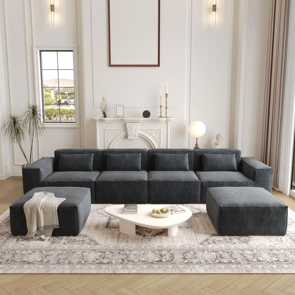 Magic Home 149.6 in. Square Arm Corduroy Fabric Overside Rectangle ...
