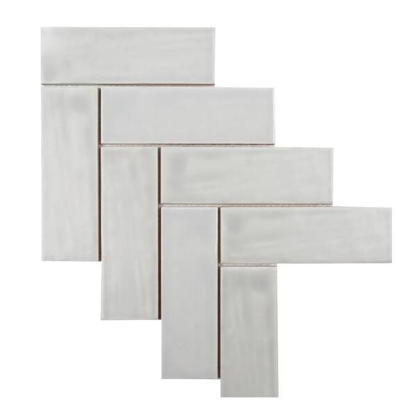 Jeffrey Court 2 in. x 8 in. Herringbone Gray 11.125 in. x 15.25 in ...