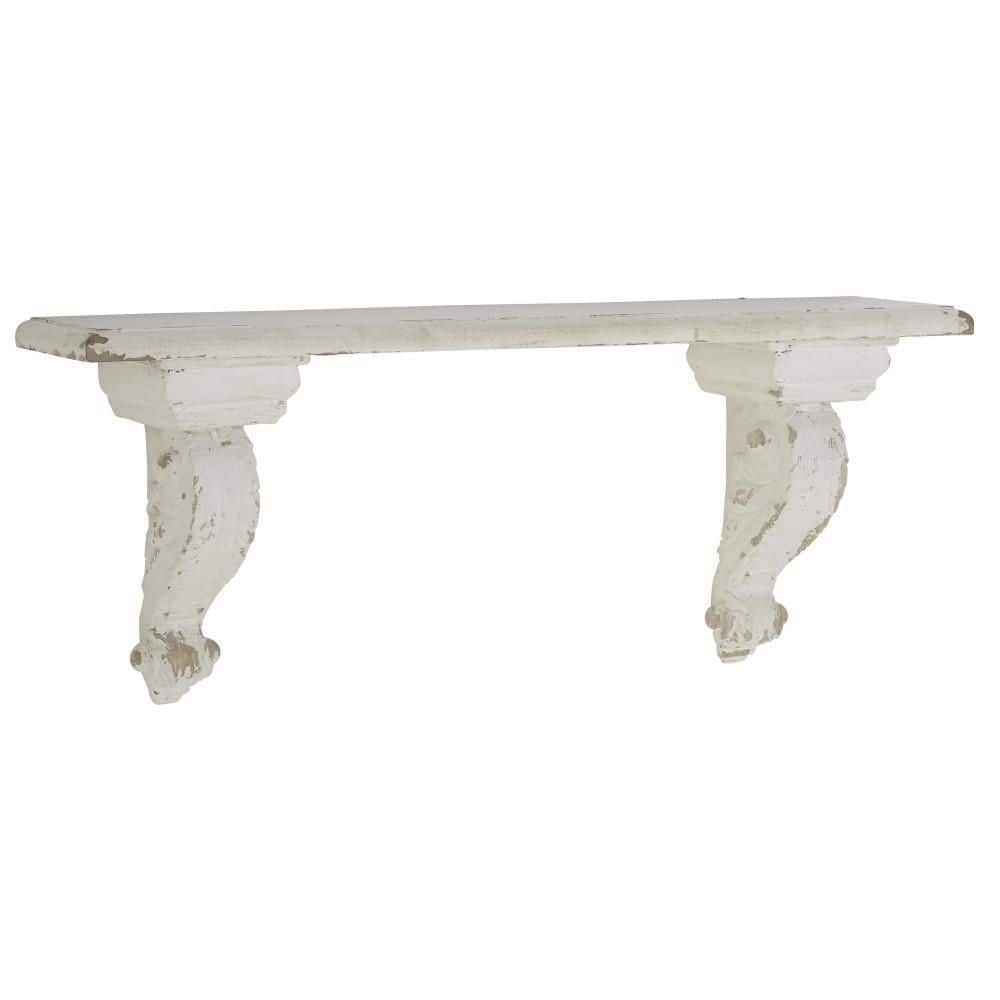 Litton Lane 32 in. x 14 in. White 1 Shelf Wood Scroll Wall Shelf 91118 ...