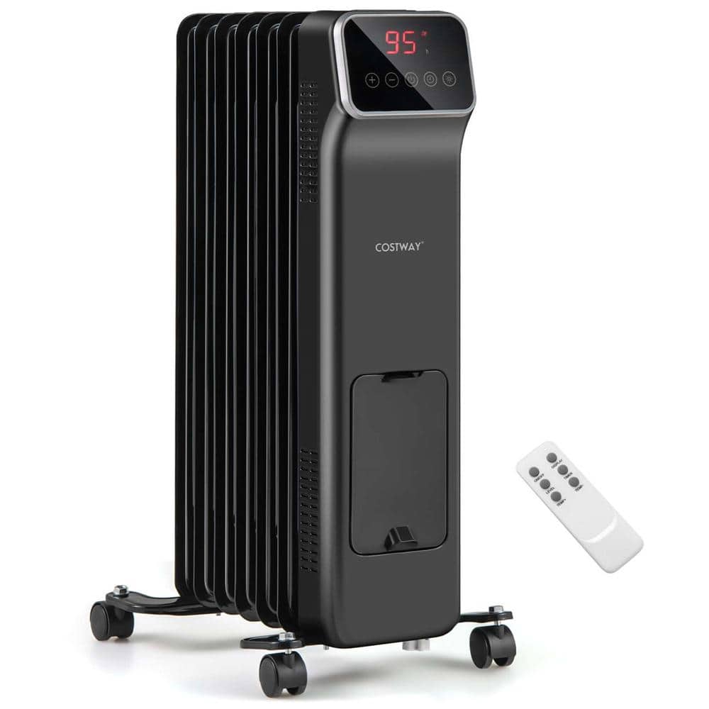 Costway 1500-Watt Black Indoor Electric Oil Filled Radiator Radiant ...