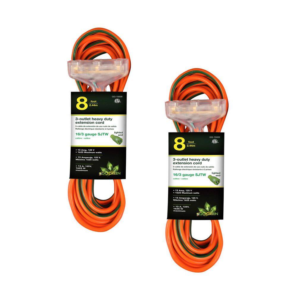 GoGreen Power GoGreen Power (G-15008-2) 8 ft. 16/3 3 Outlet Indoor ...