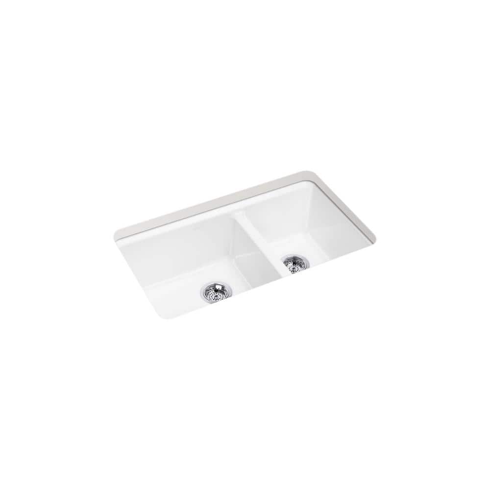 KOHLER Riverby 33 in. Undermount Cast Iron Double-Bowl Kitchen Sink in ...