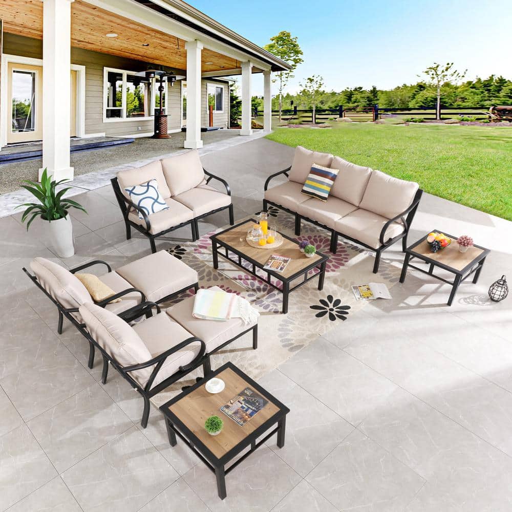 Patio Festival 12-Piece Metal Patio Conversation Set with Beige ...