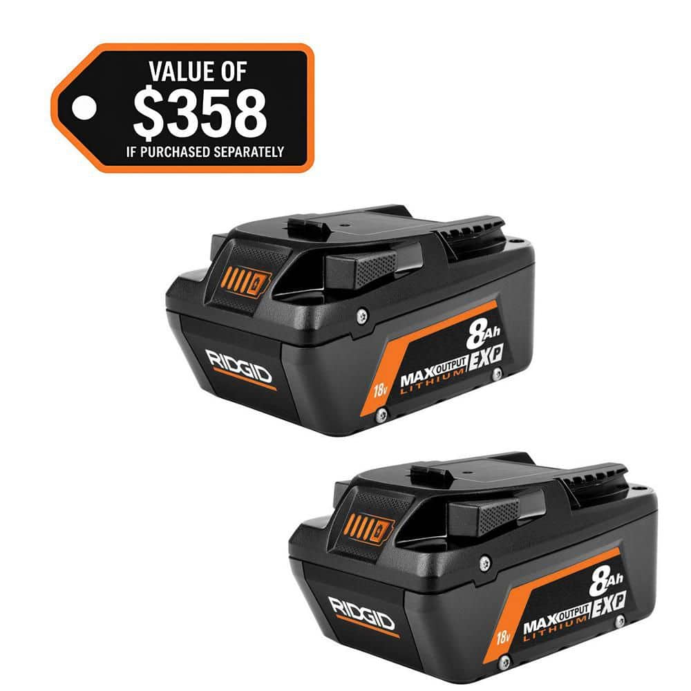 RIDGID 18V 8.0 Ah Max Output EXP Lithium-Ion Battery (2-Pack) AC840080P ...