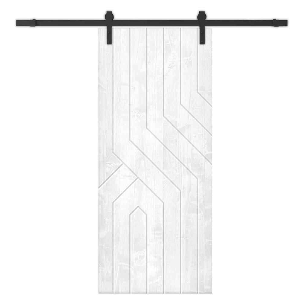 CALHOME 24 in. x 80 in. White Stained Pine Wood Modern Interior Sliding ...
