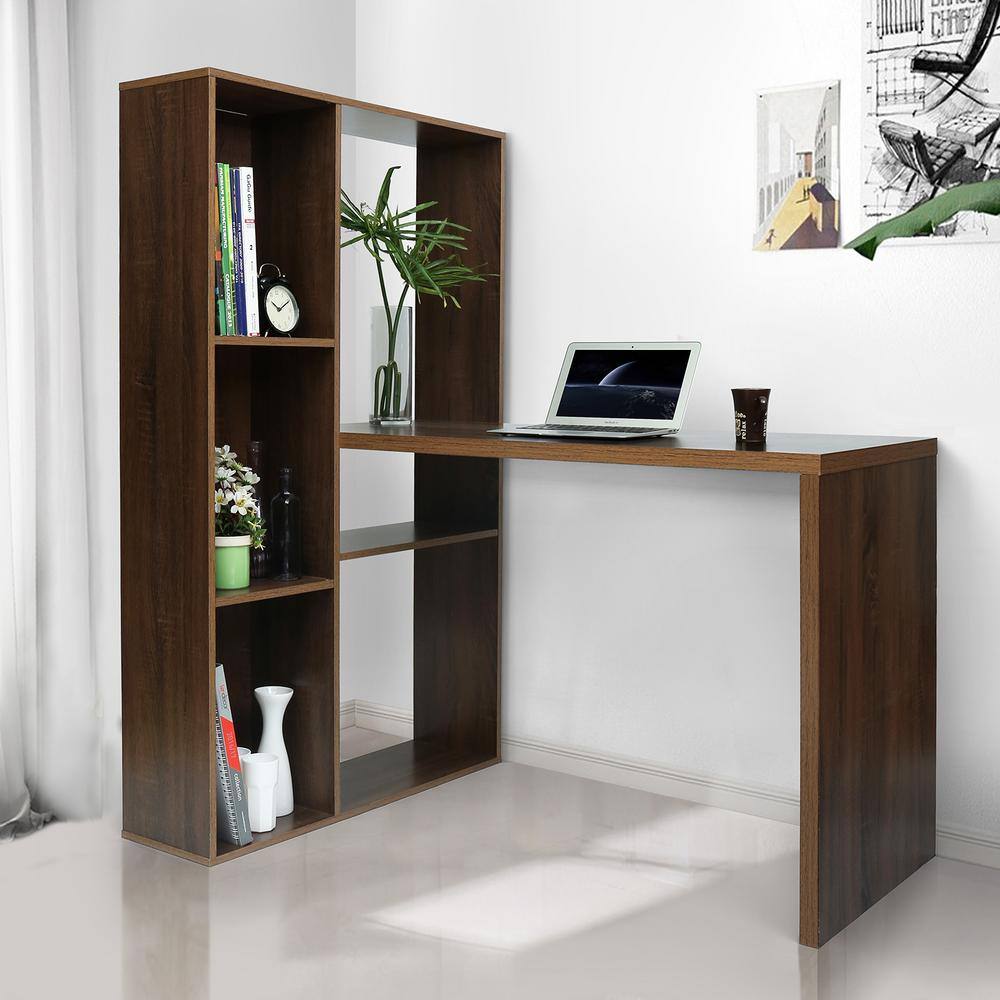 Homy Casa PHELPS 37.8 in. Rectangular Oak Finish MDF Desk with Hutch ...