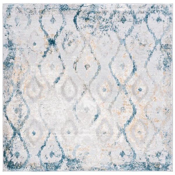 SAFAVIEH Meadow 7 ft. x 7 ft. Gray/Blue Gold Distressed Trellis Square ...
