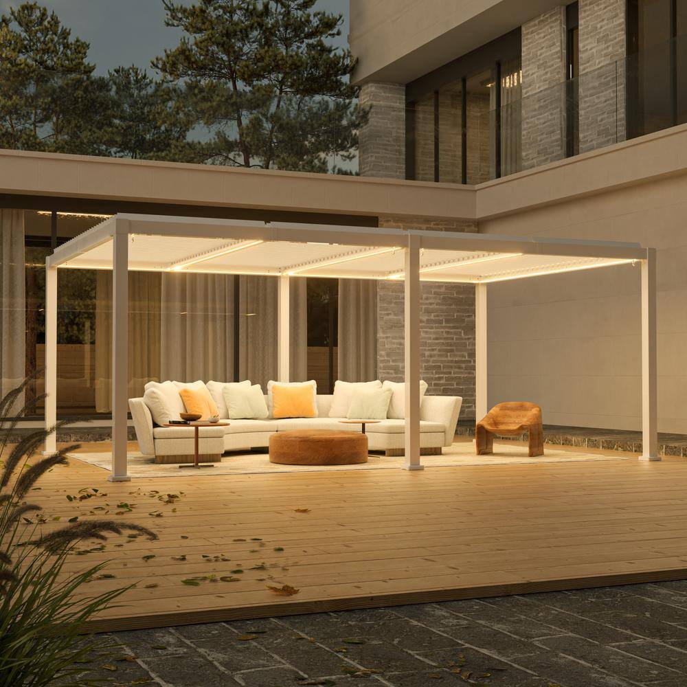 JOYESERY 12 ft. x 20 ft. LED Patio Pergola Crank Adjustable Louvered ...