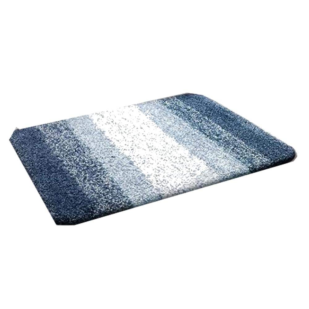 Afoxsos 30 in. x 20 in. Navy Blue Stripe Microfiber Rectangular Shaggy ...