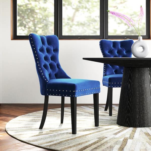 Dark blue velvet dining chairs store