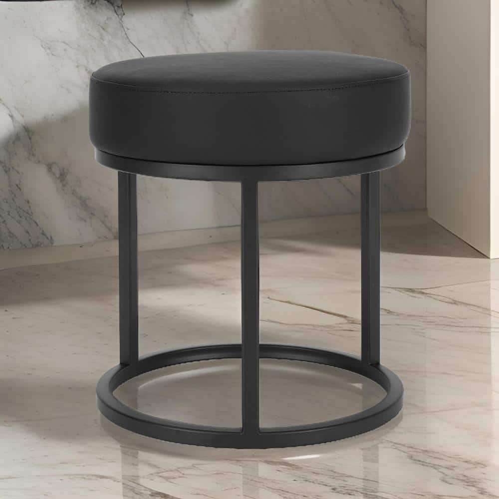 Benjara 18 in. Black Low Back Metal Accent Stool with Faux Leather Seat ...