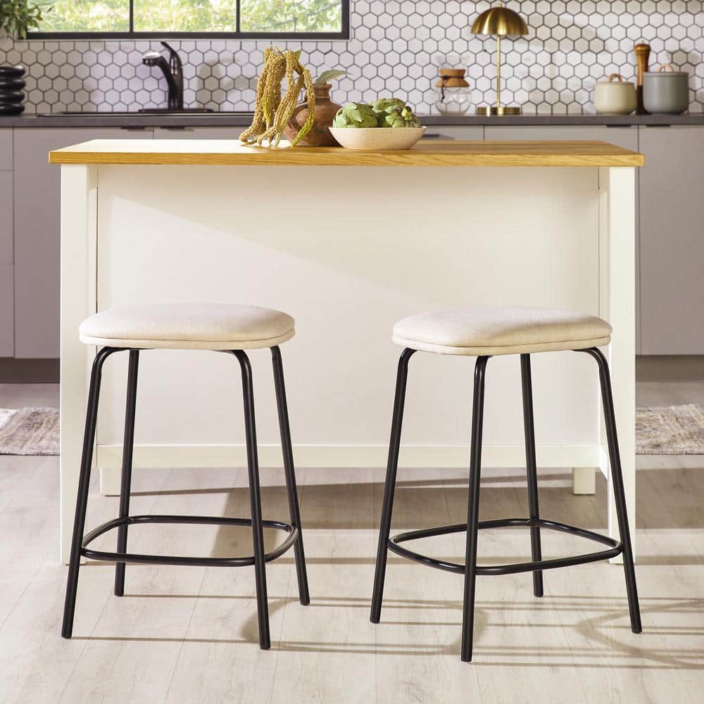 Walker Edison Furniture Company Modern 24 in. Ivory Backless Metal ...