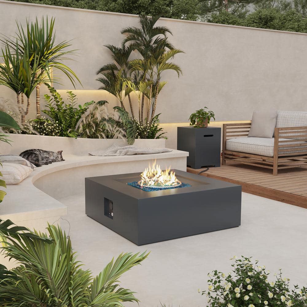 UPHA 35 in. 50000BTU Outdoor Square Dark Grey Iron Fire Pit Table with ...