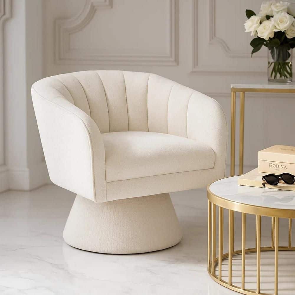 Benjara Shea Beige Fabric Accent chair with Channel Stitched BM345404 ...