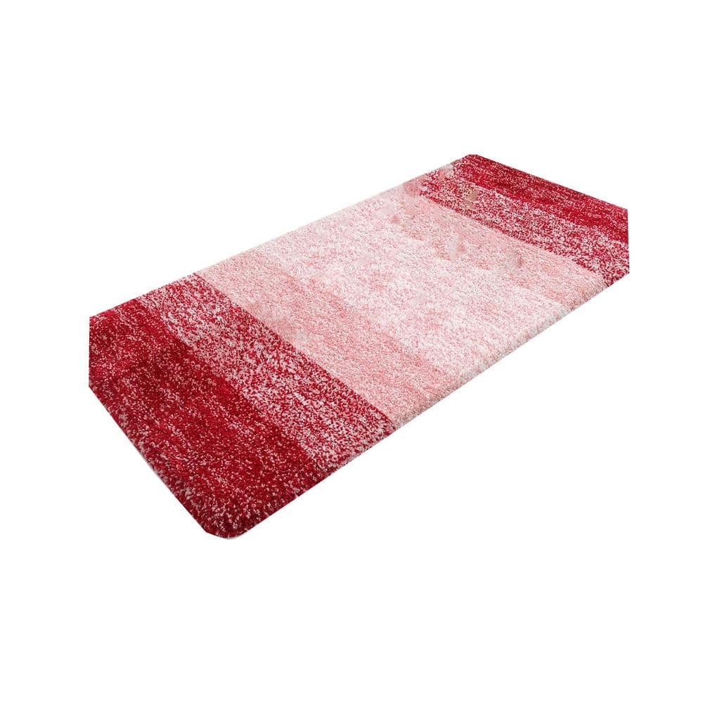 Afoxsos 59 in. x 20 in. Red Stripe Microfiber Rectangular Shaggy Bath ...