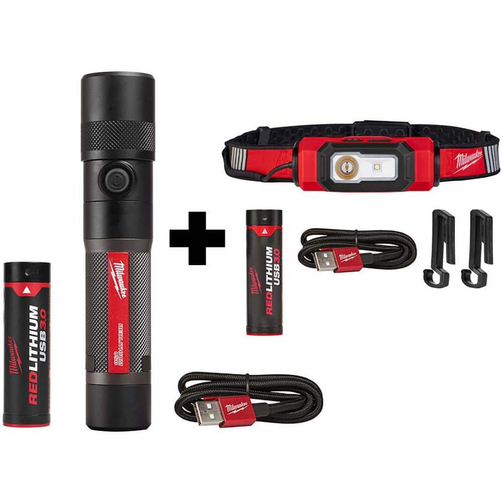 Milwaukee 1100 Lumens LED USB Rechargeable Twist Focus Flashlight & 600 ...
