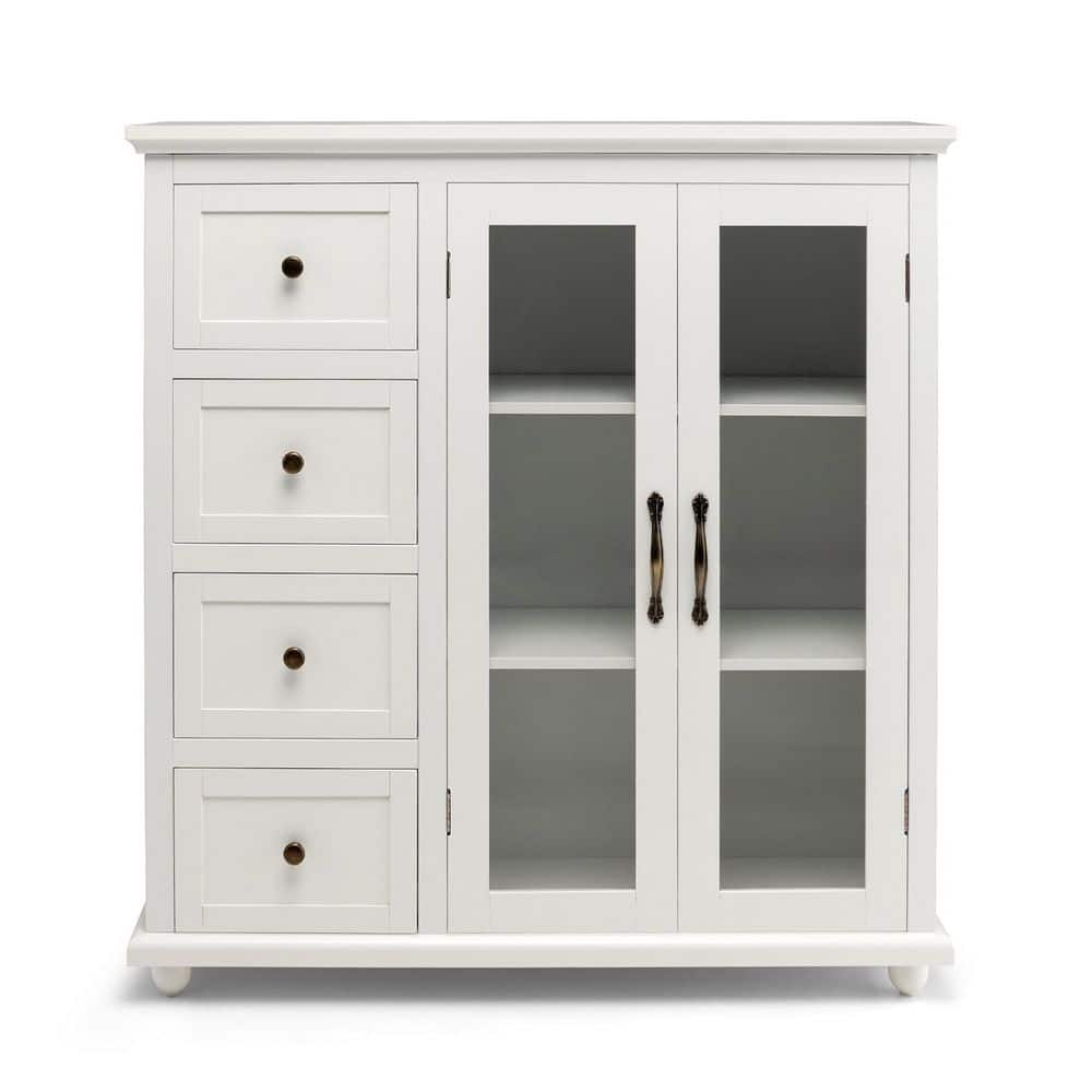 Costway White Buffet Sideboard Table Kitchen Storage Cabinet with ...