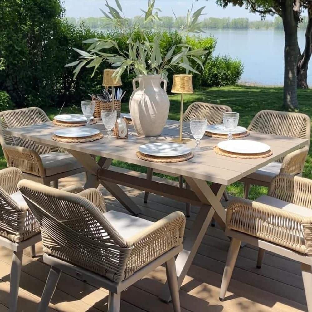 PURPLE LEAF 7-Piece Aluminum All-Weather PE Rattan Rectangular Outdoor ...