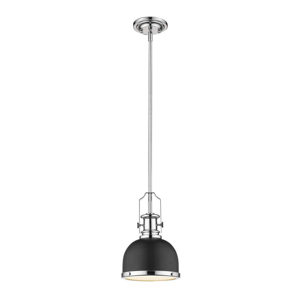 1-Light Matte Black and Chrome Mini-Pendant with Matte Black Metal and ...