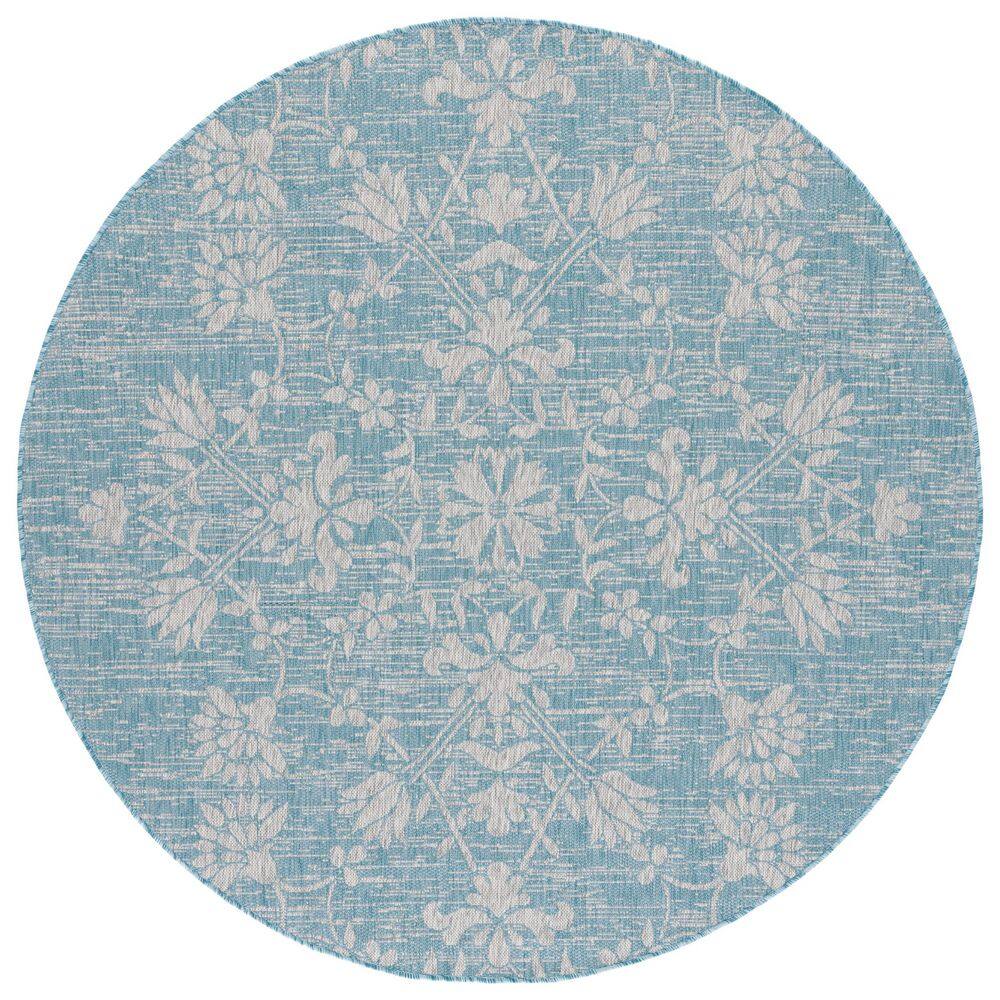 SAFAVIEH Courtyard Aqua/Gray 7 ft. x 7 ft. Antique Floral Indoor ...