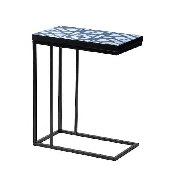 Benjara 19.8 in. Black, Indigo and White Rectangle Iron End/Side Table ...