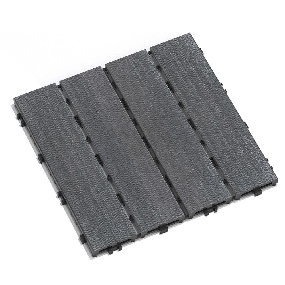 Afoxsos 1 ft. x 1 ft. Dark Gray Plastic Composite Interlocking Deck ...