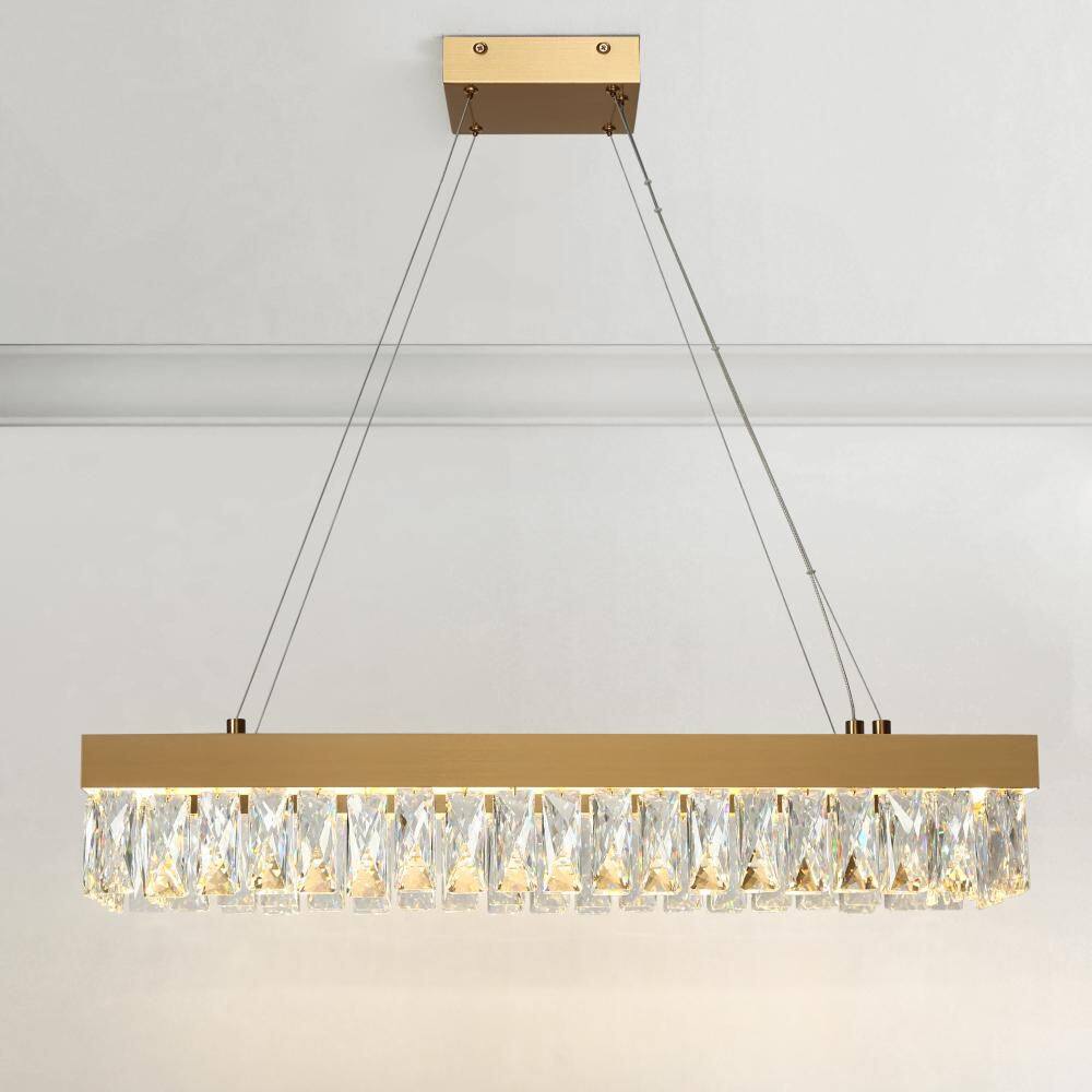Zevni Modern 1-Light Plating Brass Rectangle Integrated LED Chandelier ...