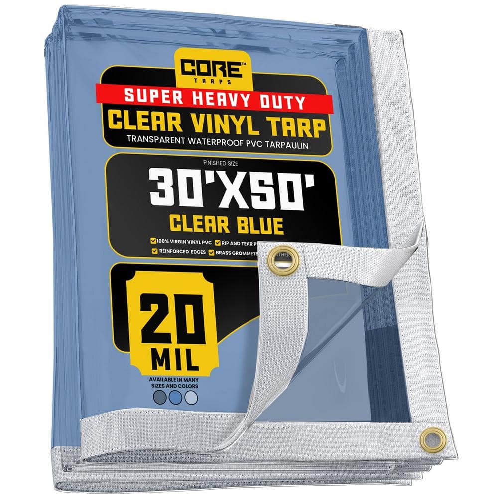 CORE TARPS 30ft. X ft. 50 Clear Blue Extreme Heavy Duty 20 Mil Vinyl ...