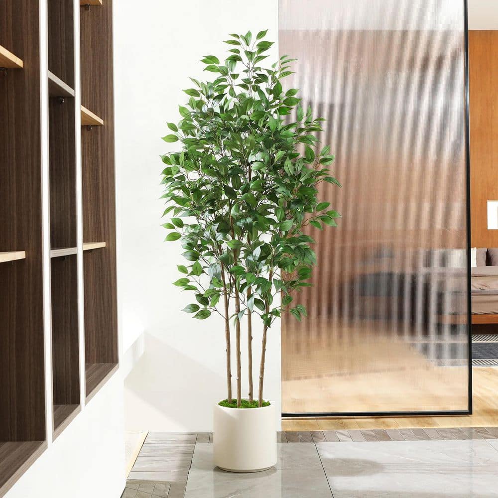 EAN 6978547030474 - 72 in. faux Ficus Tree in Pot with White Planter ...