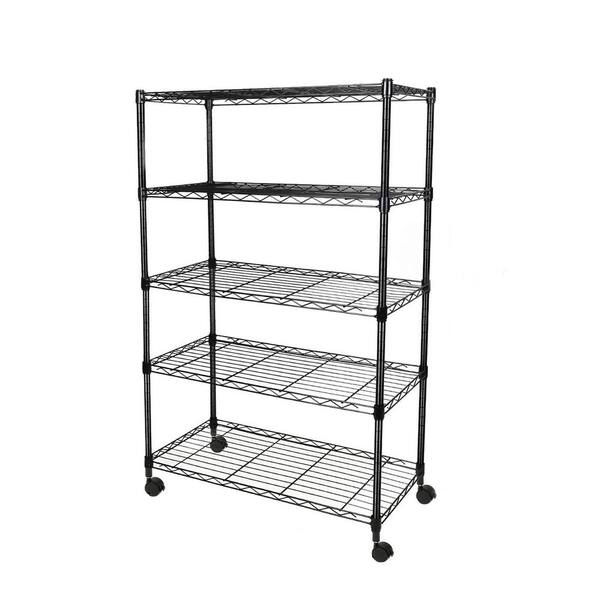 FUNKOL 30.7in*13.8in*6.7in 5-Tier Black Heavy-Duty Shelf with 4 Wheels ...