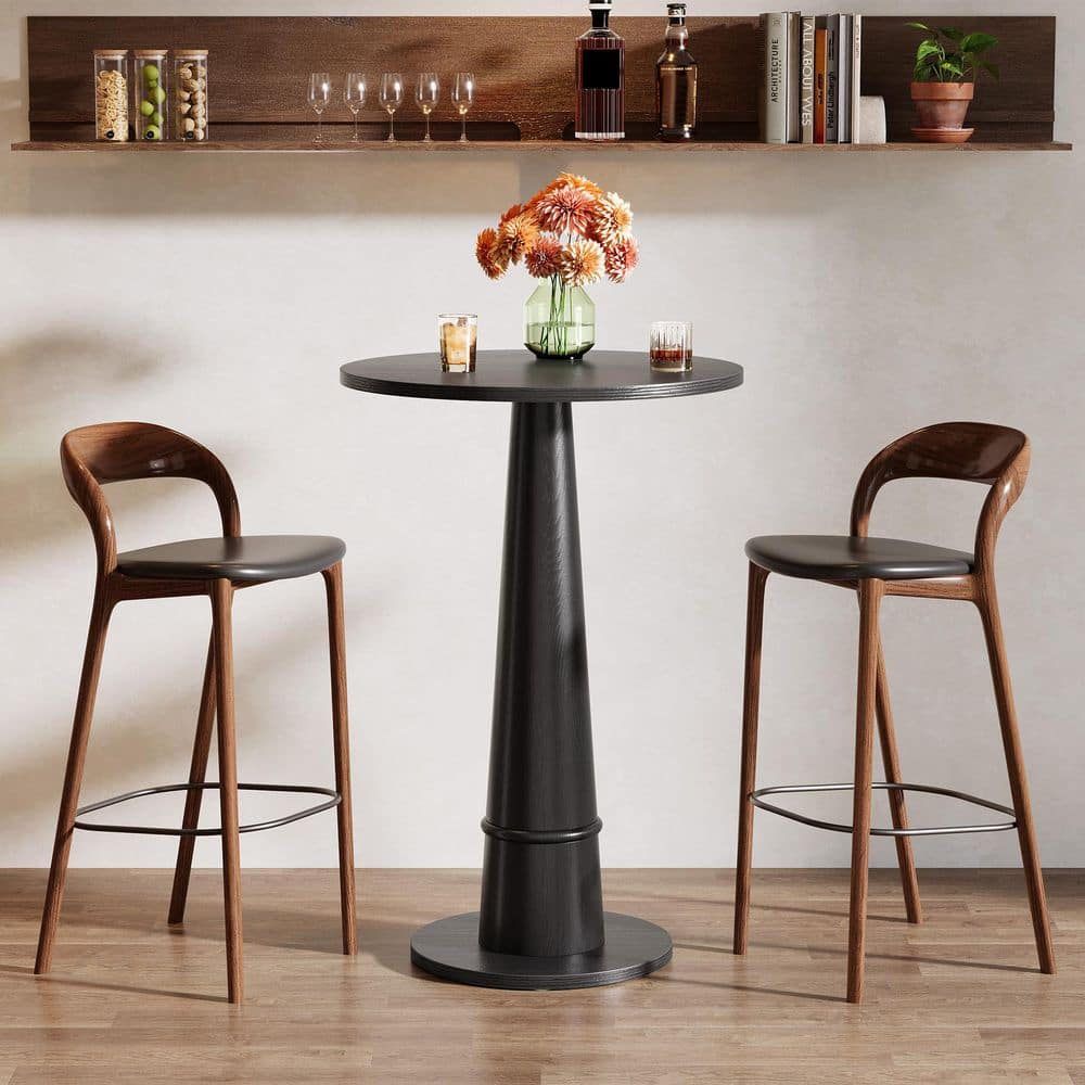 BYBLIGHT Kearsten 35.43 in. H Black Round Solid Wood Bar Table Pub ...