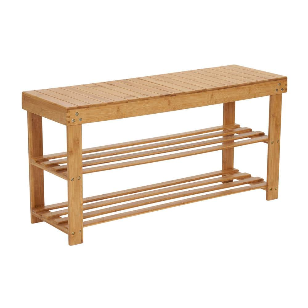 HOUSEHOLD ESSENTIALS Natural with 2 -Shelf Storage Bench Seat 2178-1 ...