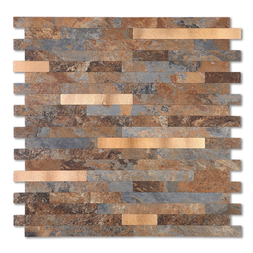 Yipscazo Rustic Slate Collection 11.4 in. x 11.65 in. PVC Peel and ...