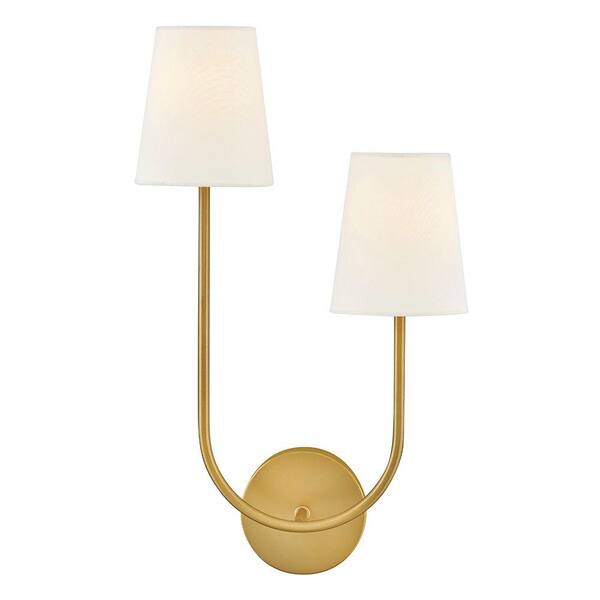 LARK Cora 12.75 in. 2-Light Lacquered Brass Left Side Wall Sconce 84262LCB - The Home Depot