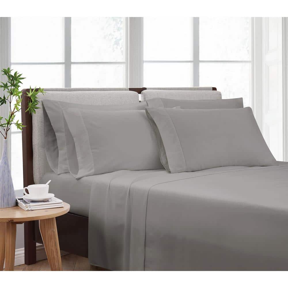CANNON Solid Grey Queen 6-Piece Sheet Set SS3941GYQN-4200 - The Home Depot