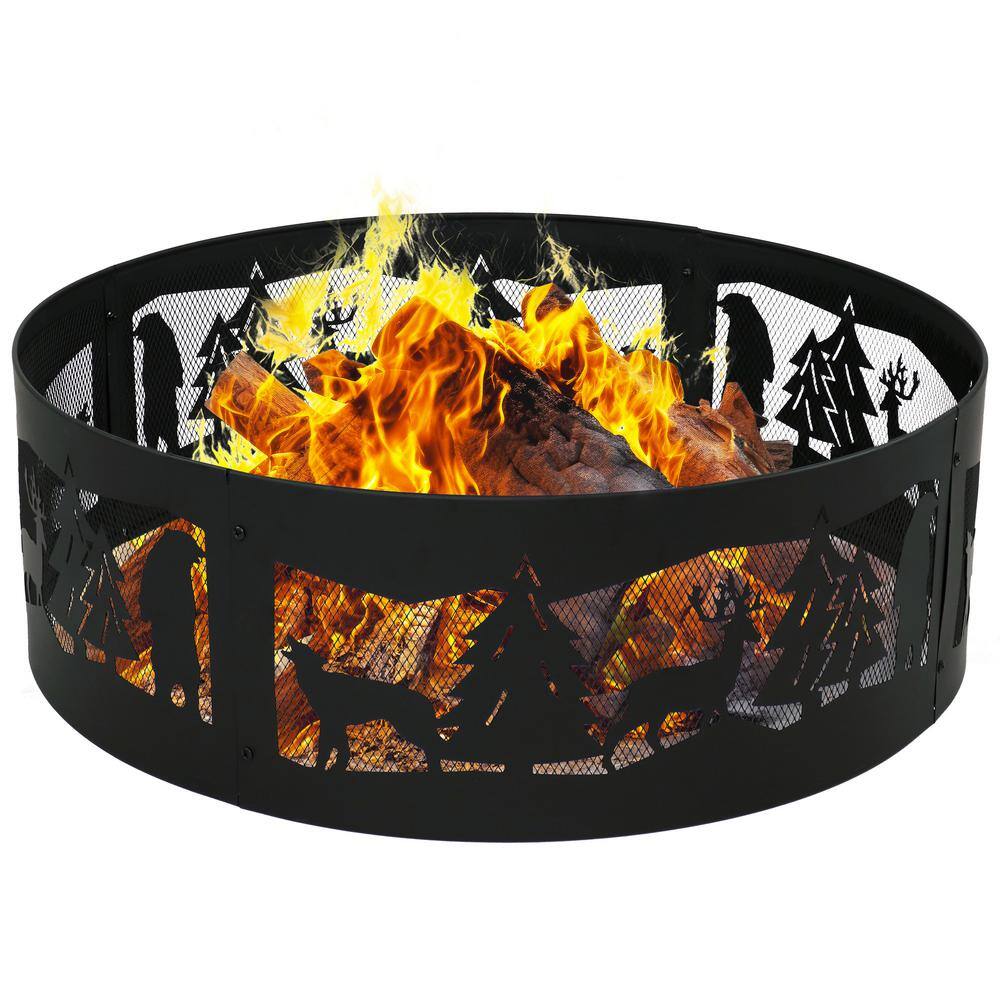 Sunnydaze Decor 36 in. (91.4 cm) Forest Wilderness Steel Fire Pit Ring FSN-700 - The Home Depot