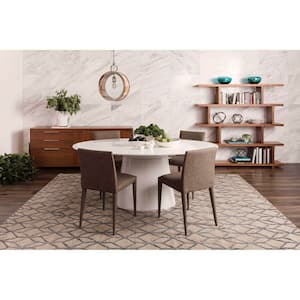 NADAAL STUDIOS Haven Contemporary Brown Walnut Veneer Wood 71 in. Pedestal Base Oval Dining ...