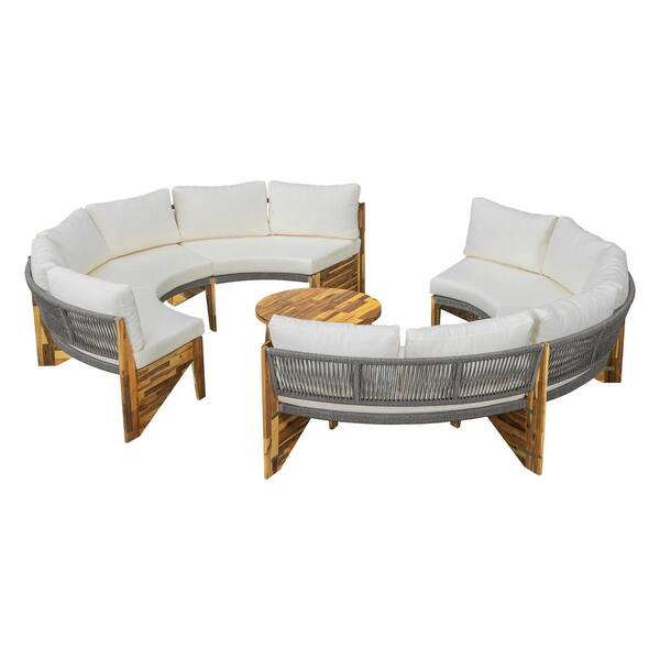 Mondawe Half Moon Wicker Cutout Patio Parlor Set Sofa Set with White ...
