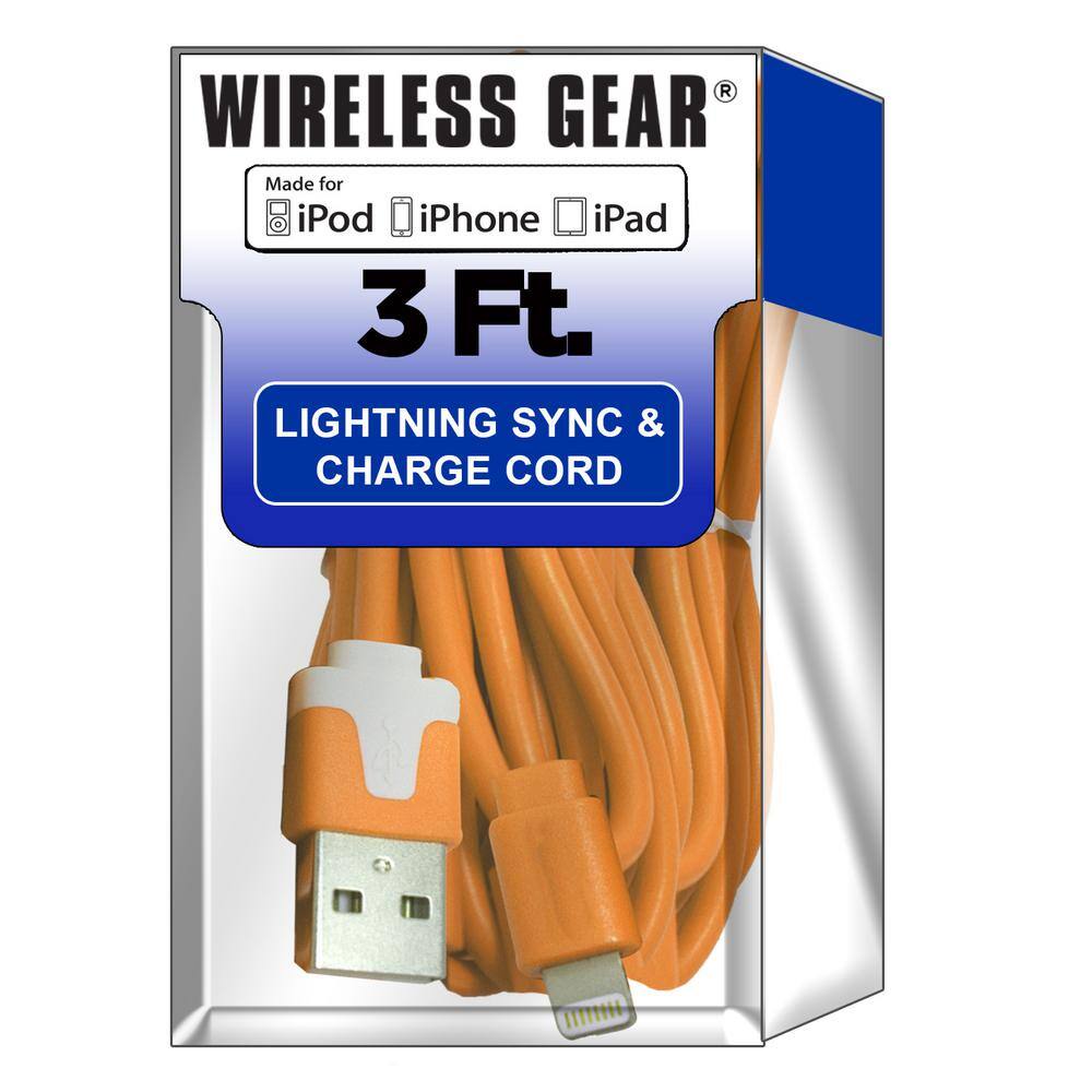 Wireless Gear 3 ft. Lighting Sync and Charge Cable MFI, Orange BL1941 ...