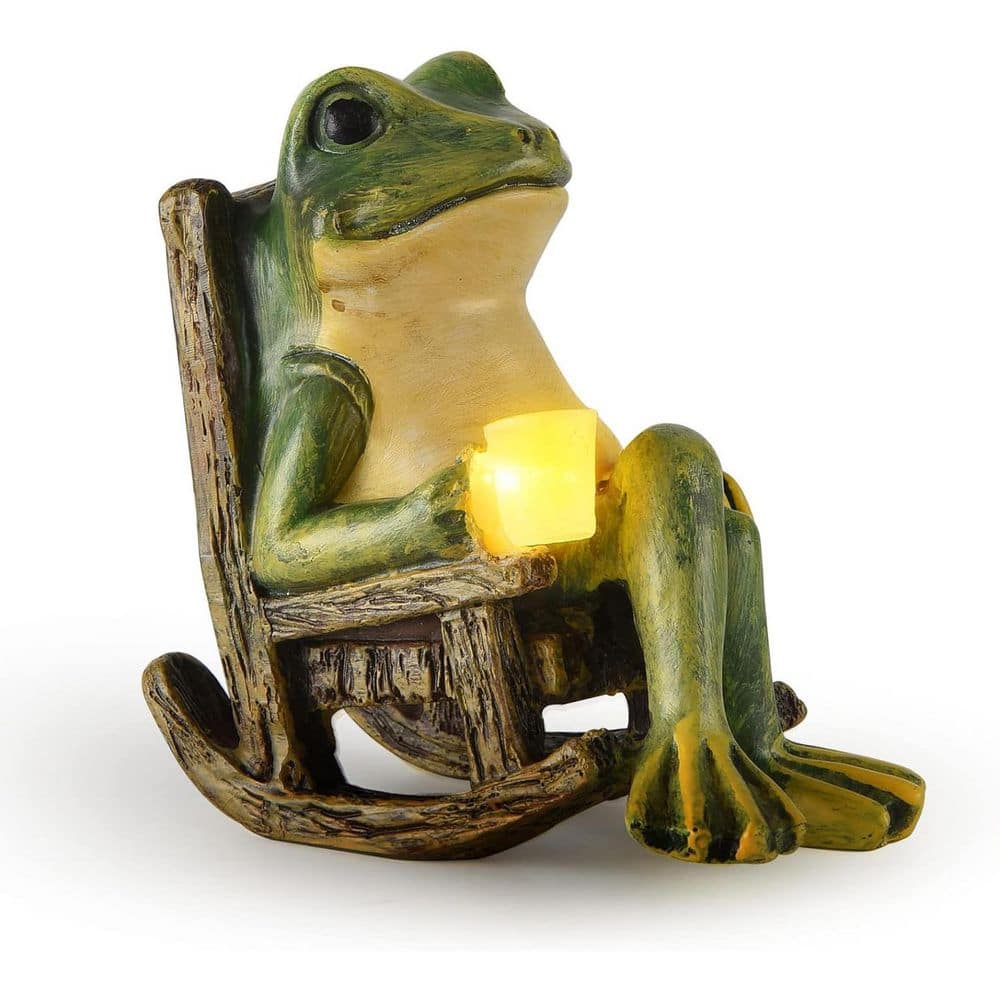 Green Resin Solar Frog Garden Statue Z0B6B8TDRW - The Home Depot