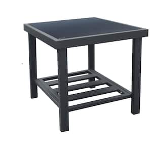 TIRAMISUBEST Black Square Aluminum 17.7"x17.7" Outdoor Side Table End ...