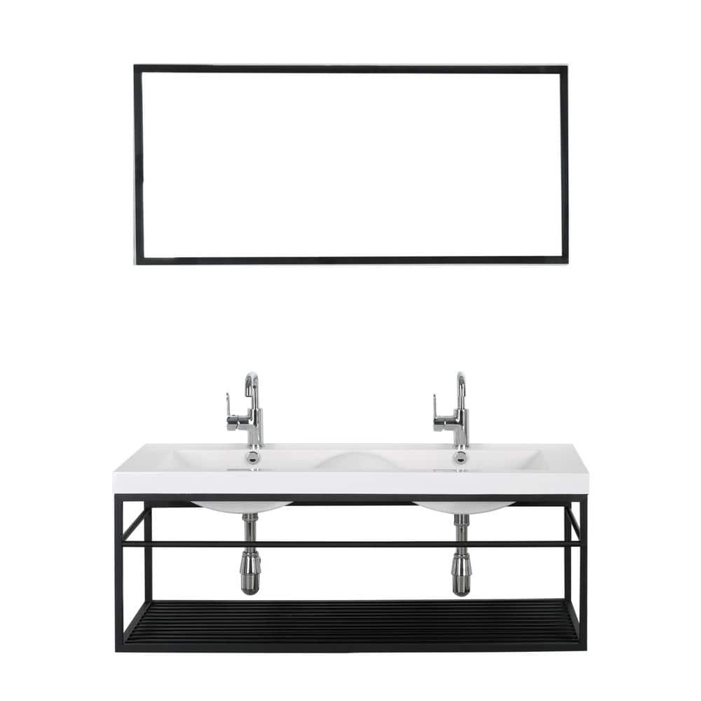 Streamline 48 in. W x 18.5 in. D Bathroom Vanity in Black with Solid ...